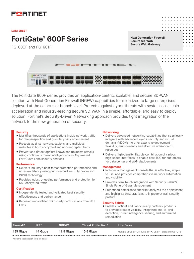 Fortigate 600f Series | PDF | Computer Network | Security