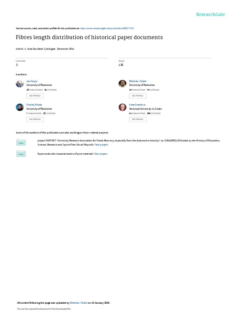 Fibres Length Distribution of Historical Paper Documents | Download Free PDF | Paper | Pulp (Paper)