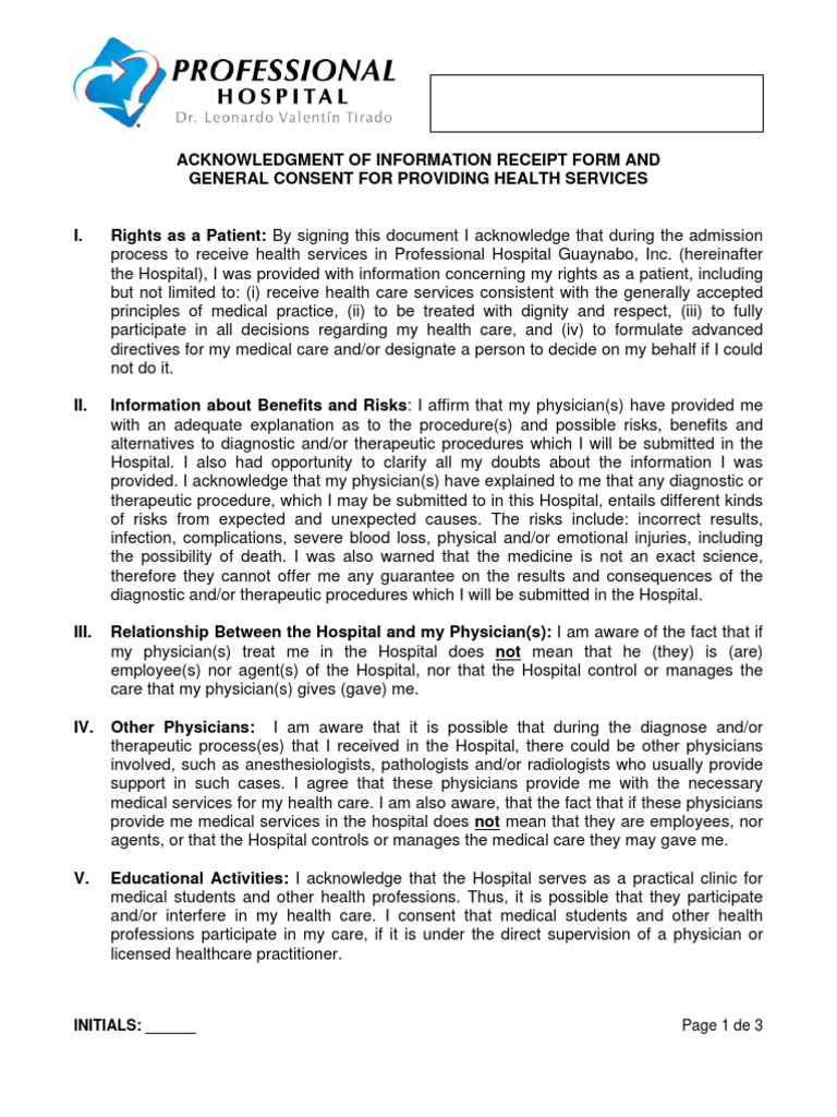 General Consent Form English 29-IV-09 | Health Professional | Health Care