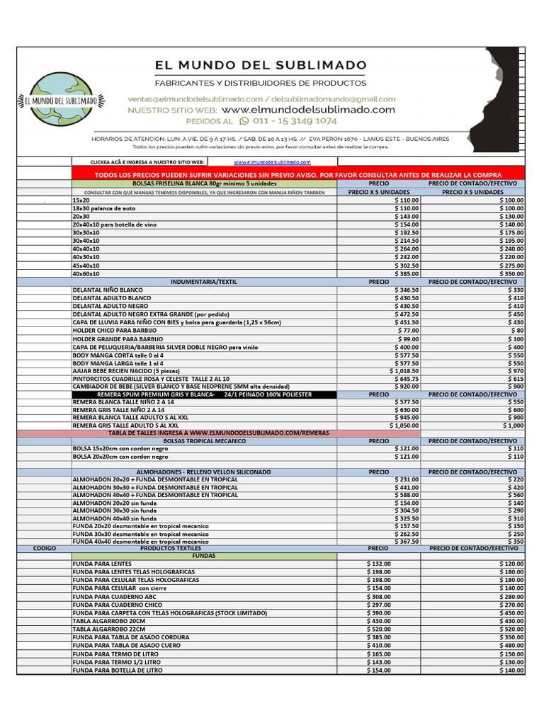 El Mundo Del Sublimado Lista | PDF | Materiales