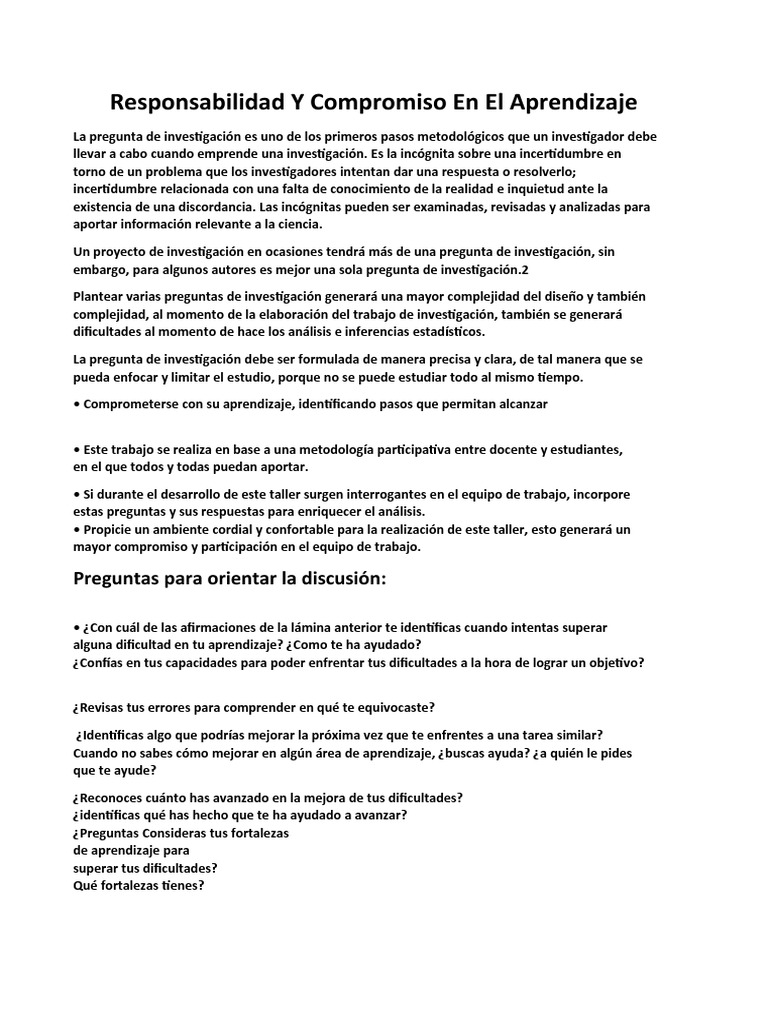 Responsabilidad Y Compromiso en El Aprendizaje | PDF | Aprendizaje ...
