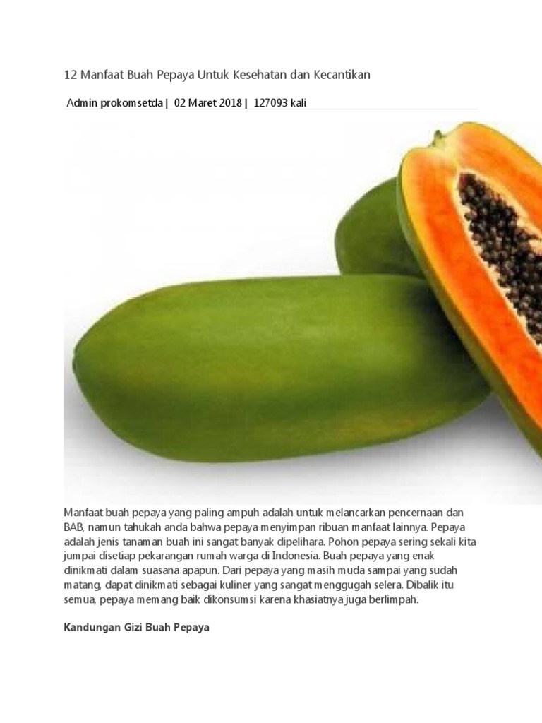 Manfaat dan Kandungan Gizi Pepaya | PDF