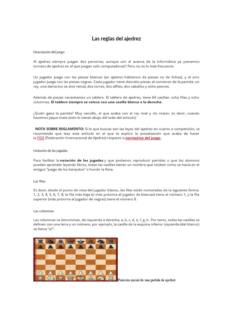 Las Reglas Del Ajedrez | PDF | Ajedrez | Juegos de mesa tradicionales