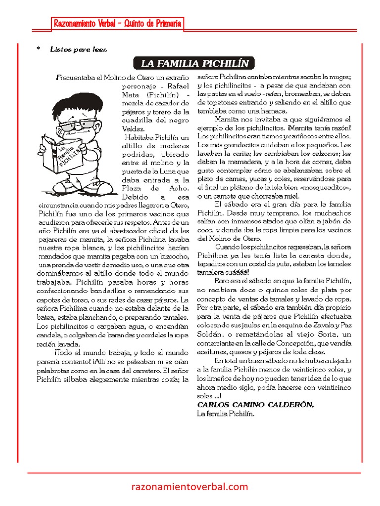 40 Comprension Lectora Quinto de Primaria | PDF