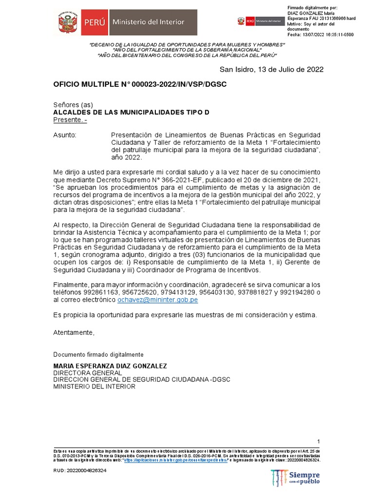 Oficio Multiple 000023-2022 - in - VSP - DGSC | Descargar gratis PDF ...