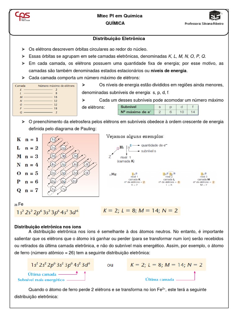 Distribuição Eletrônica Linus Pauling Pdf Pdf Eletromagnetismo