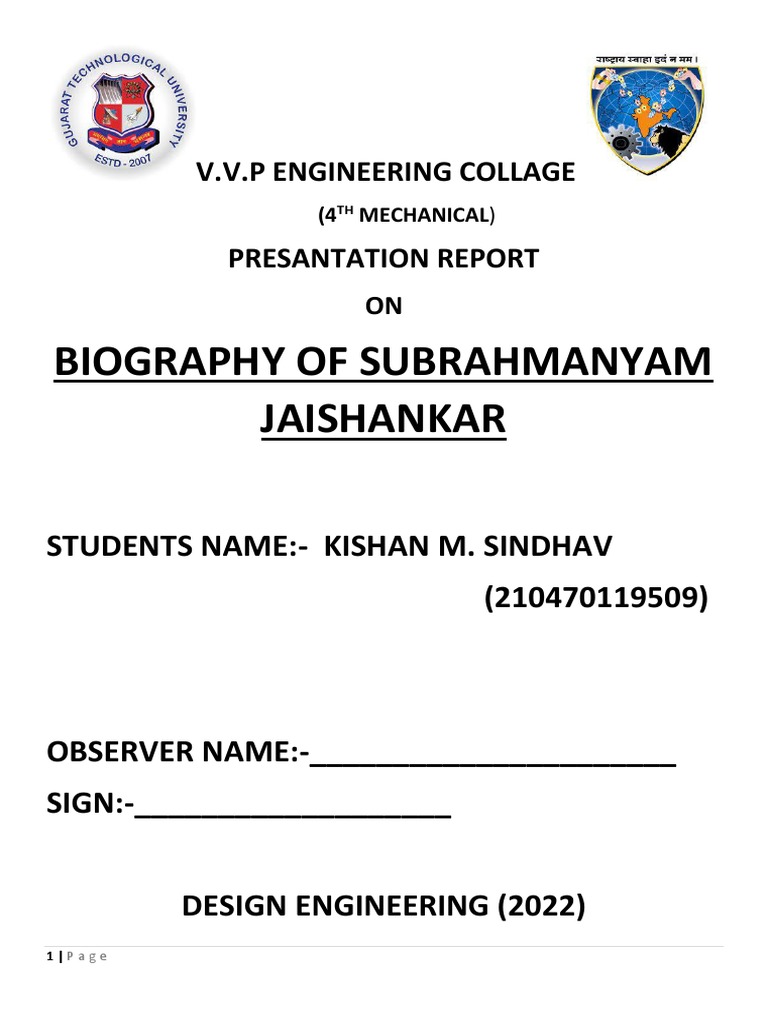 Biography of Subrahmanyam Jaishankar | PDF | Diplomacy | Government