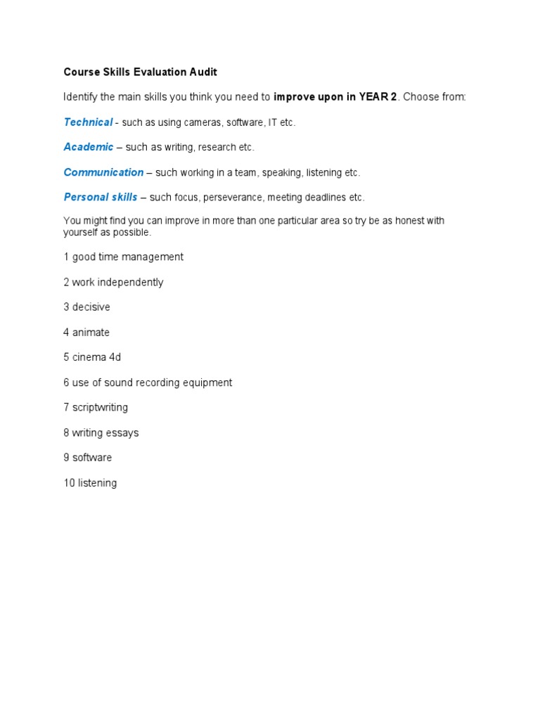 Course Skills Evaluation Audit | PDF