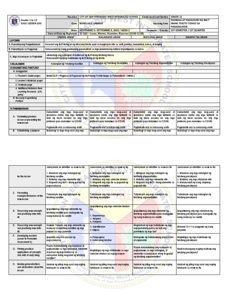 SHS Pagbasa DLL Week 2 | PDF