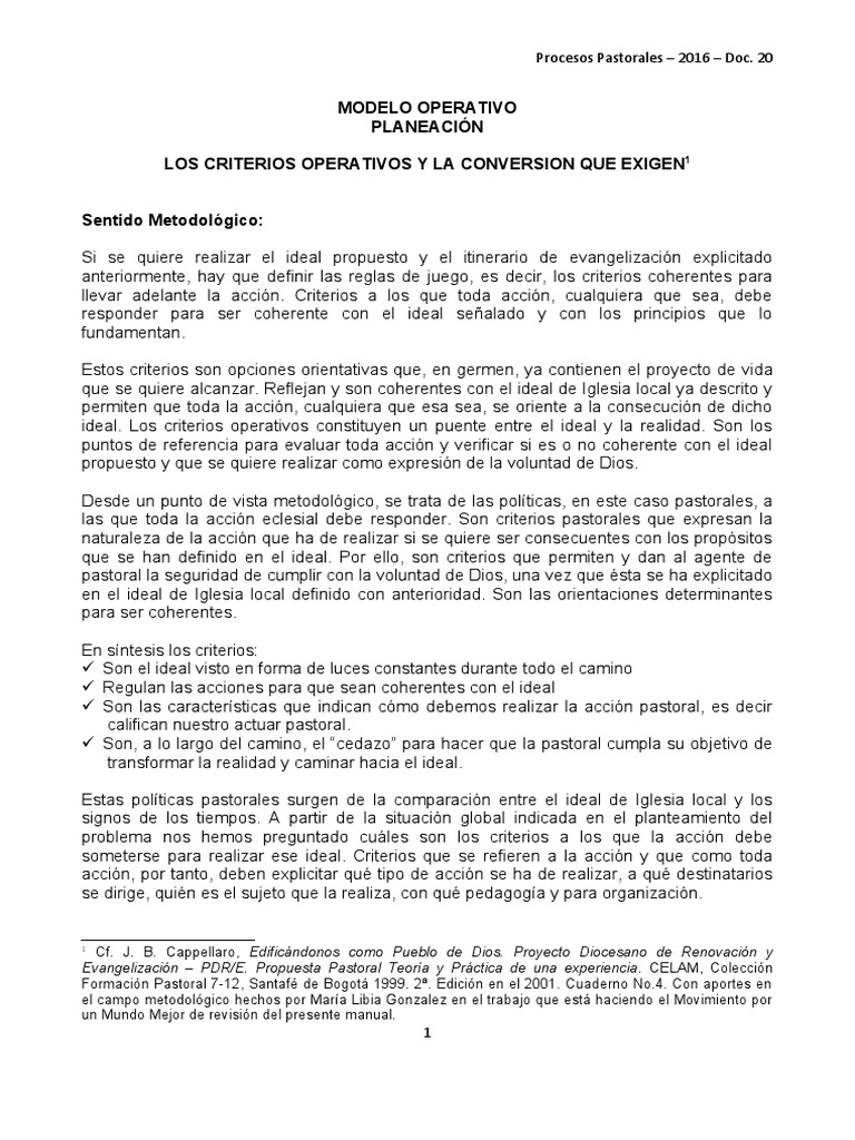 Doc.20 - Modelo OPERATIVO - Criterios | PDF | Iglesia Católica | Salvación