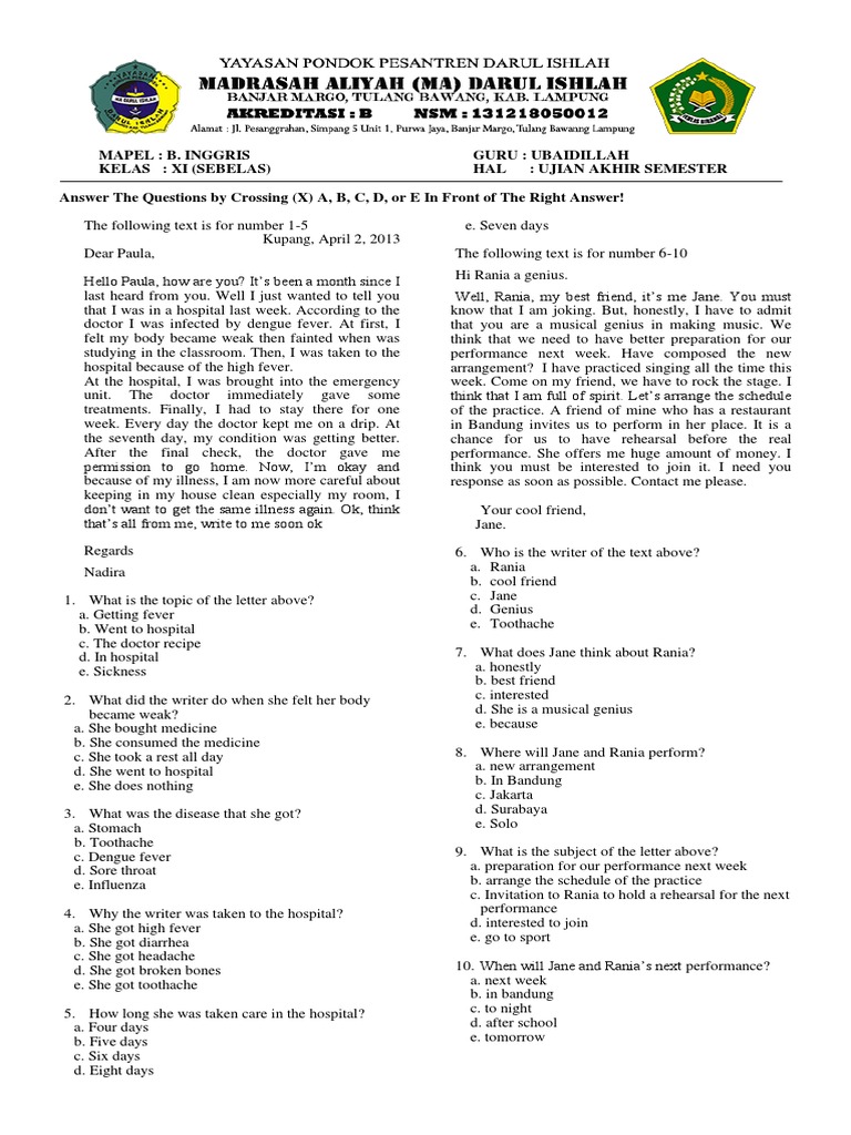 Contoh UAS XI MA | PDF | Rain | Digestion