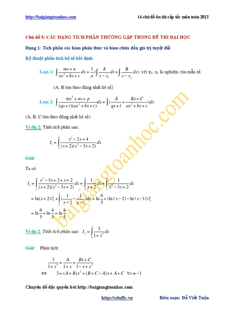 (123doc) - Cac-Dang-Bai-Tap-Tich-Phan-Thuong-Gap-Trong-De-Thi-Dai-Hoc | PDF