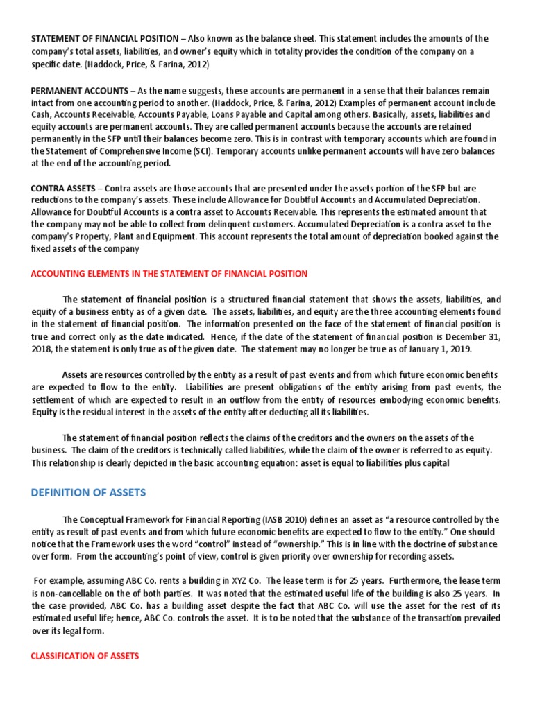 Elements of the Statement of Financial Position | PDF | Balance Sheet ...