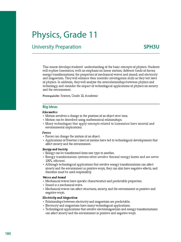 SPH3U Physics 11 Ontario Curriculum | PDF | Force | Waves