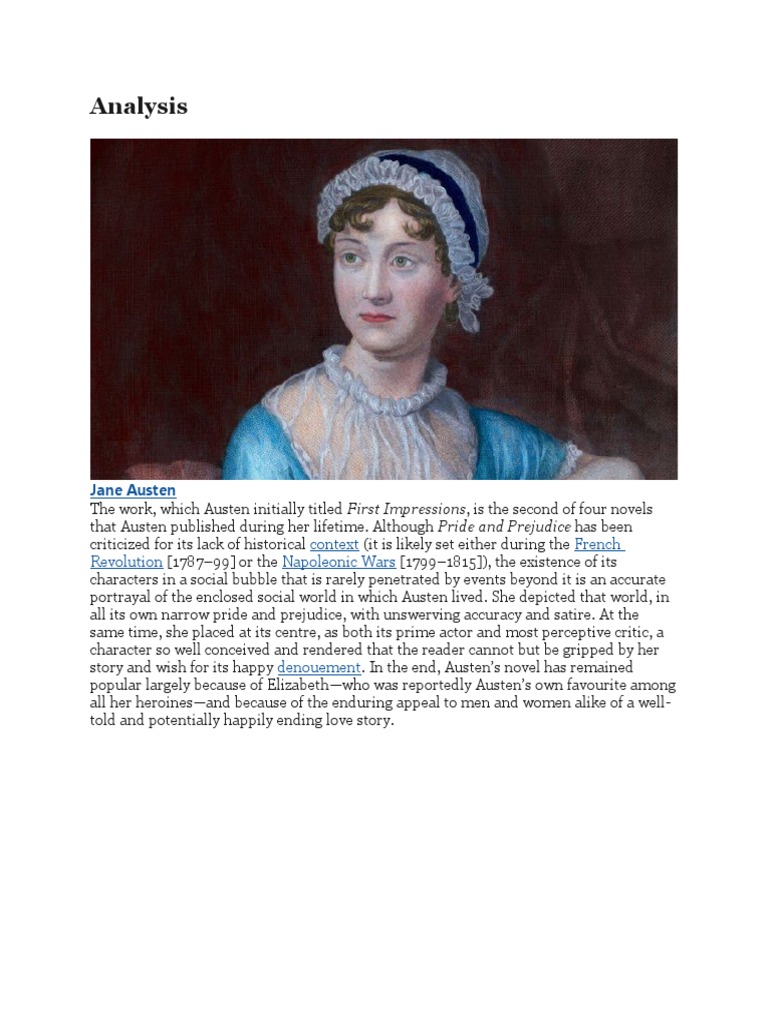 Jane Austen's Pride and Prejudice Analysis | PDF