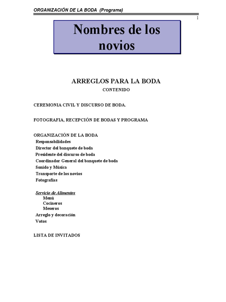 Programa de Bodas | PDF | Boda | Matrimonio