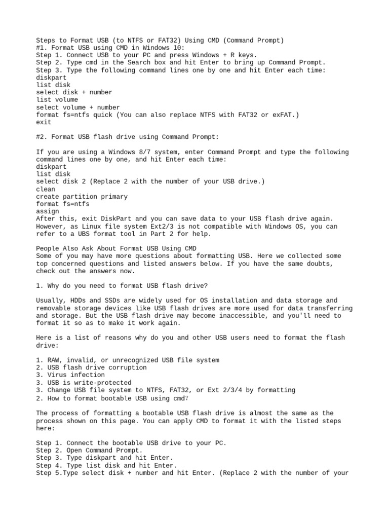 Disk Formatting Using Command Prompt | PDF | Usb Flash Drive | File System