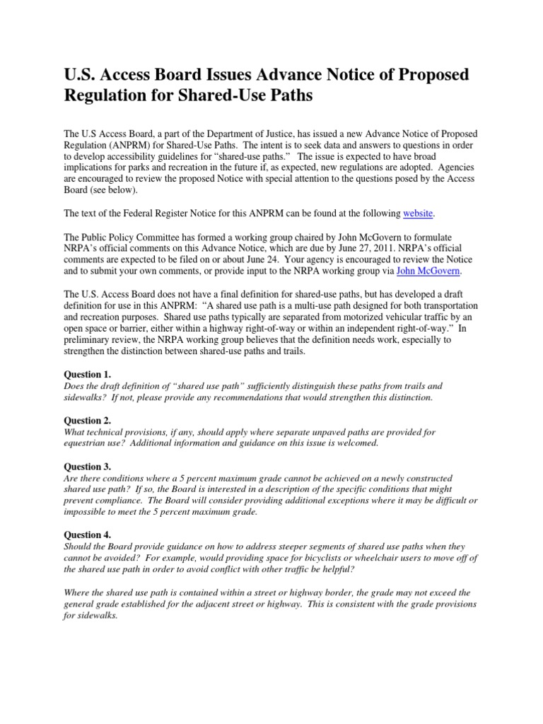 Us Access Board Memo | PDF | Trail | Sidewalk