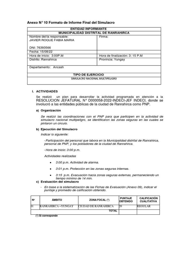 Informe Simulacro | PDF