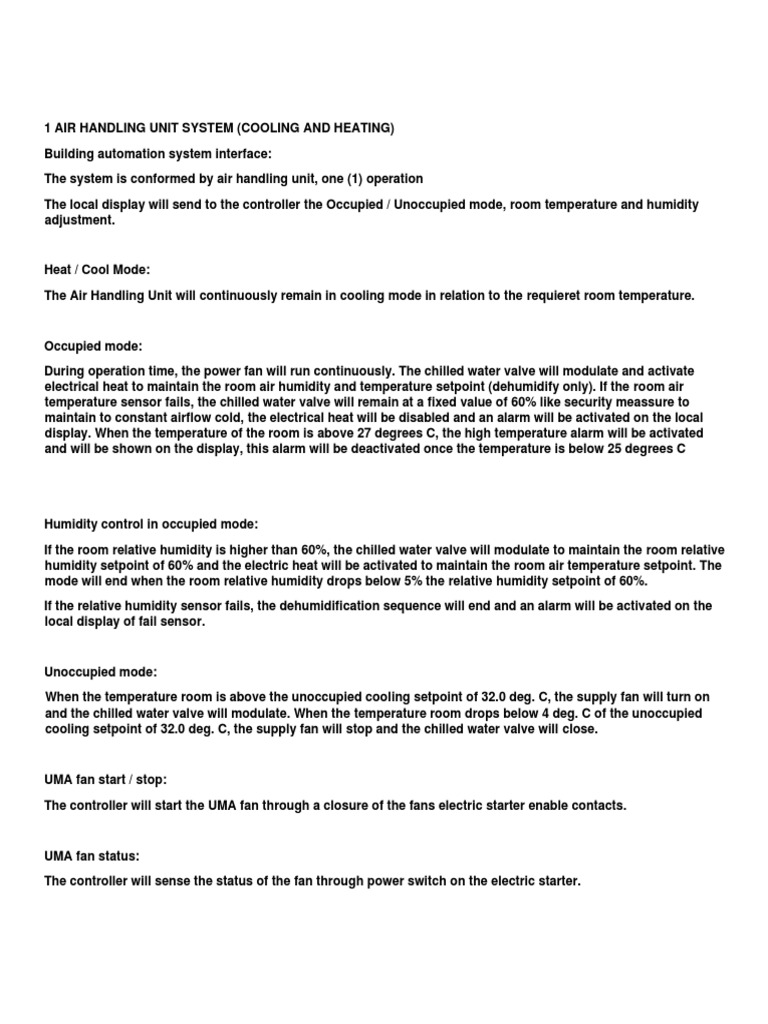 Operation Sequence of An AC AHU | PDF | Electrical Engineering | Physical Quantities