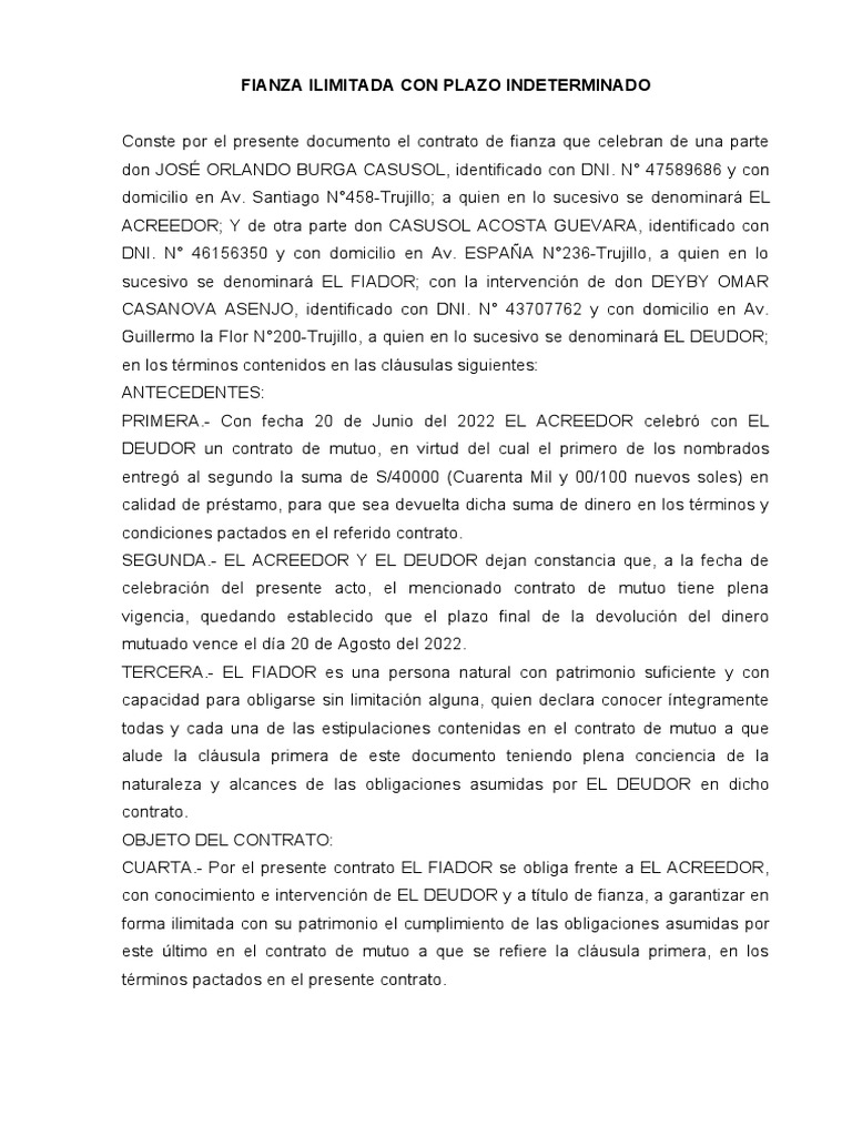 Modelo de Contrato de Fianza | PDF | Pagos | Ley común