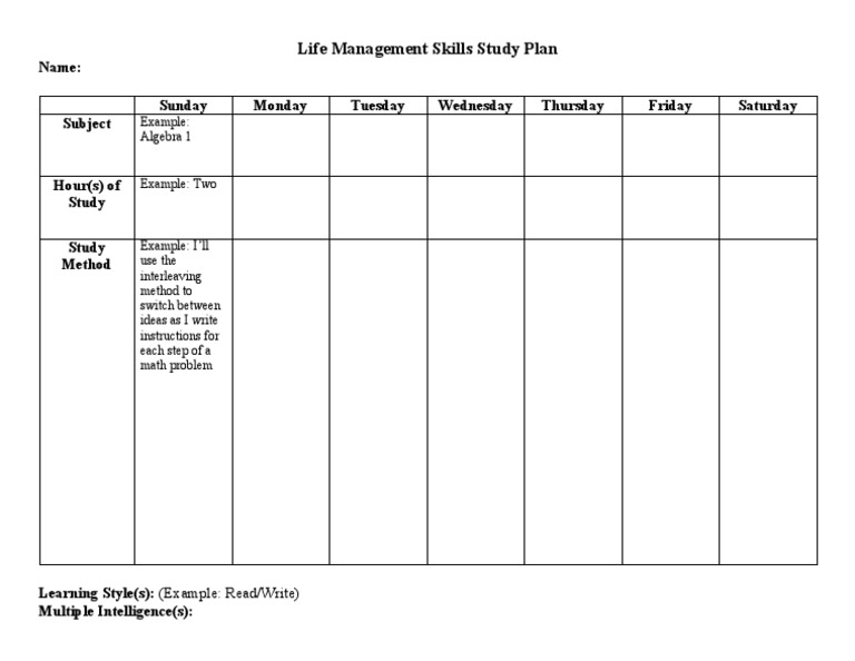 Life Management Skills Study Plan | PDF
