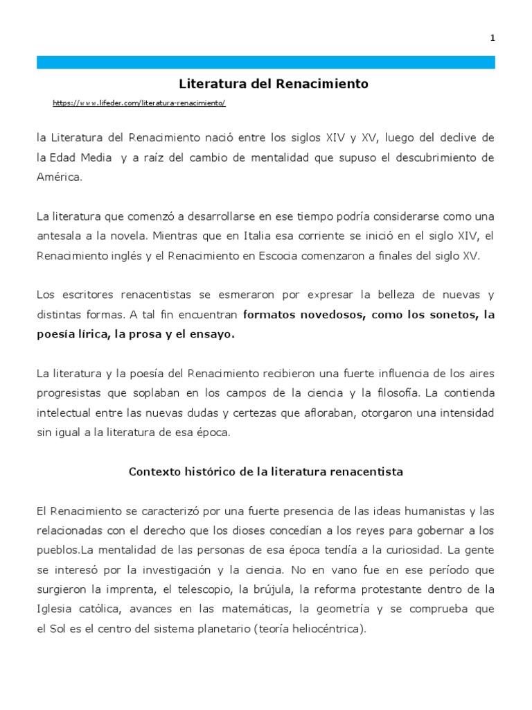 Literatura Del Renacimiento | PDF | Renacimiento | Literatura renacentista