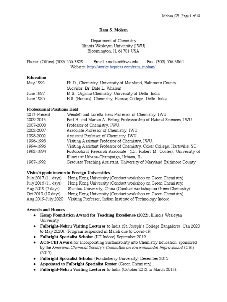2022 May Mohan CV Full | PDF | Ether | Organic Chemistry