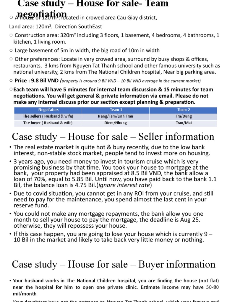 Case Study - House For Sale - Team Negotiation | PDF | Mortgage Loan ...