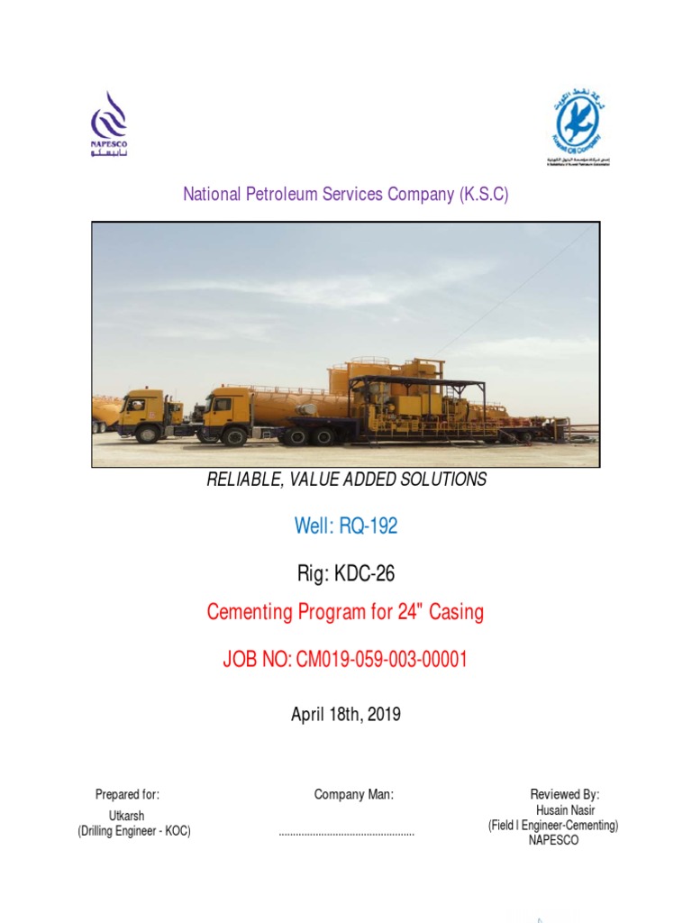 24 Inch Casing Cementing Program | Download Free PDF | Casing (Borehole ...