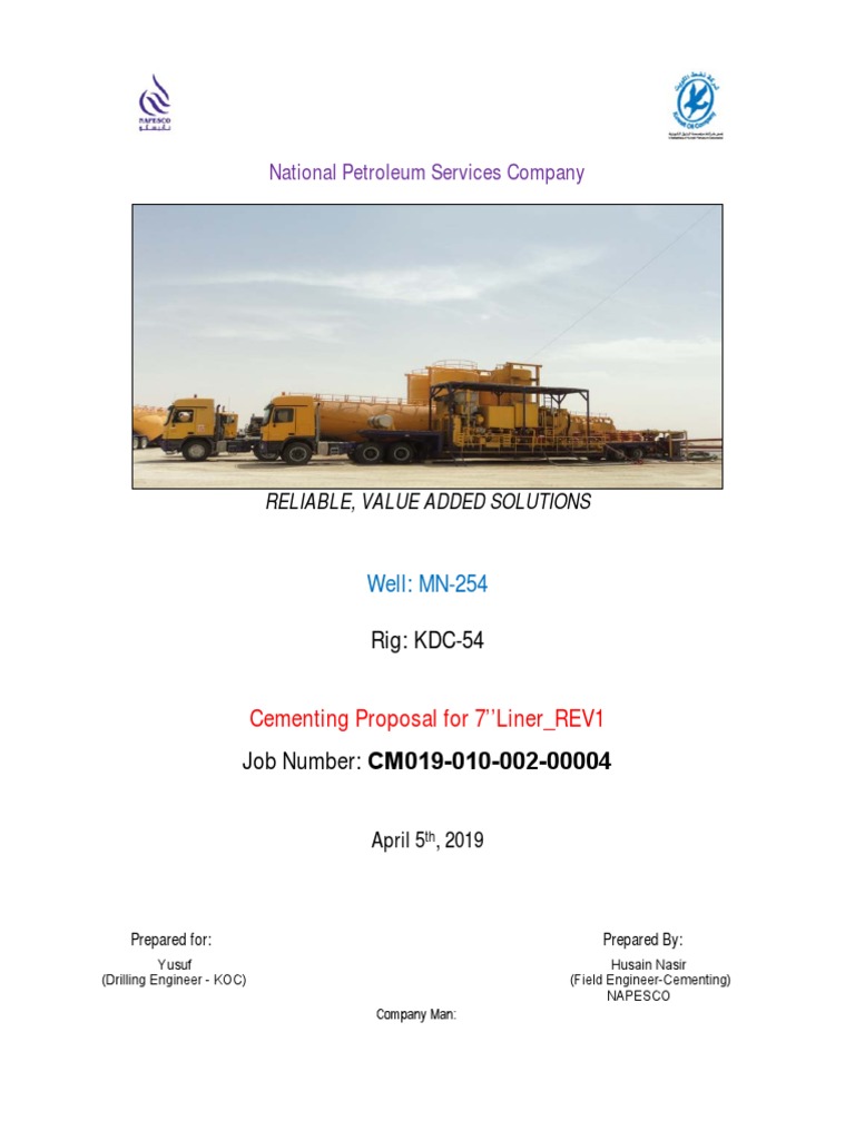 7 Inch Liner Cementing Program | Download Free PDF | Casing (Borehole) | Pump