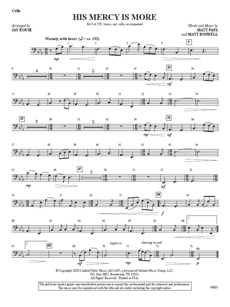 His Mercy Is More (Cello) | PDF