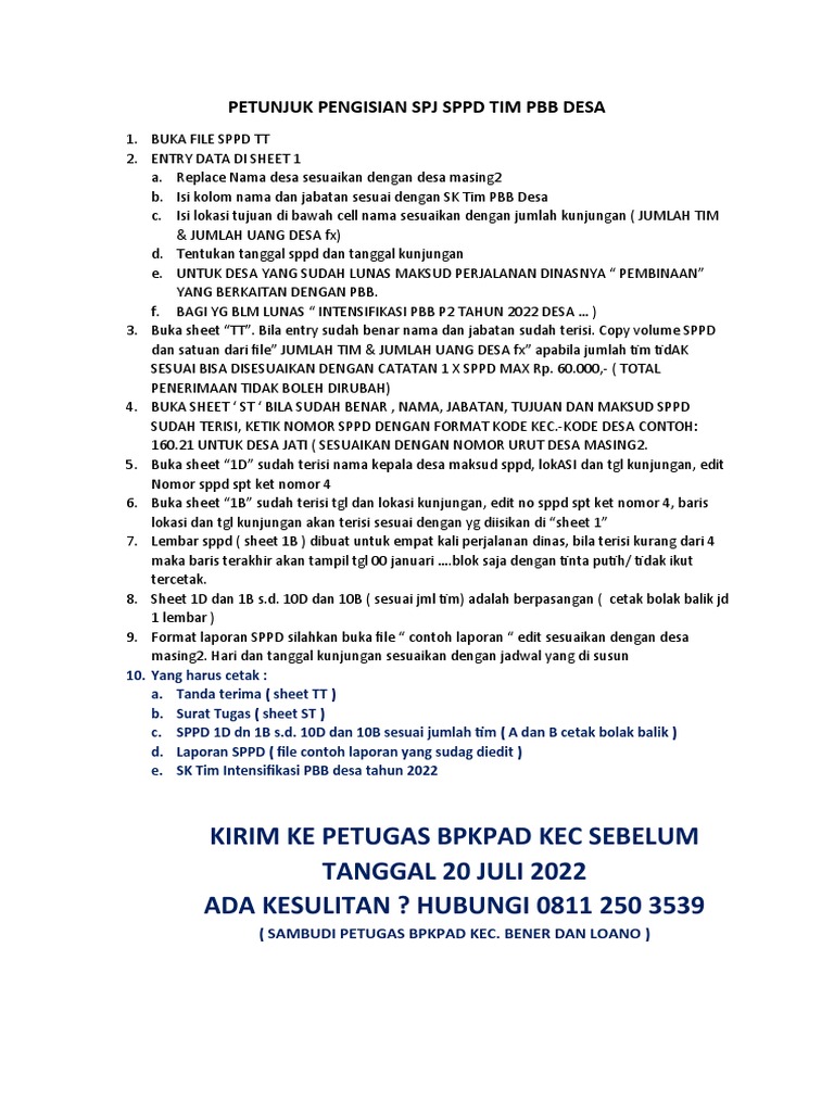Panduan Pengisian SPJ SPPD PBB Desa | PDF