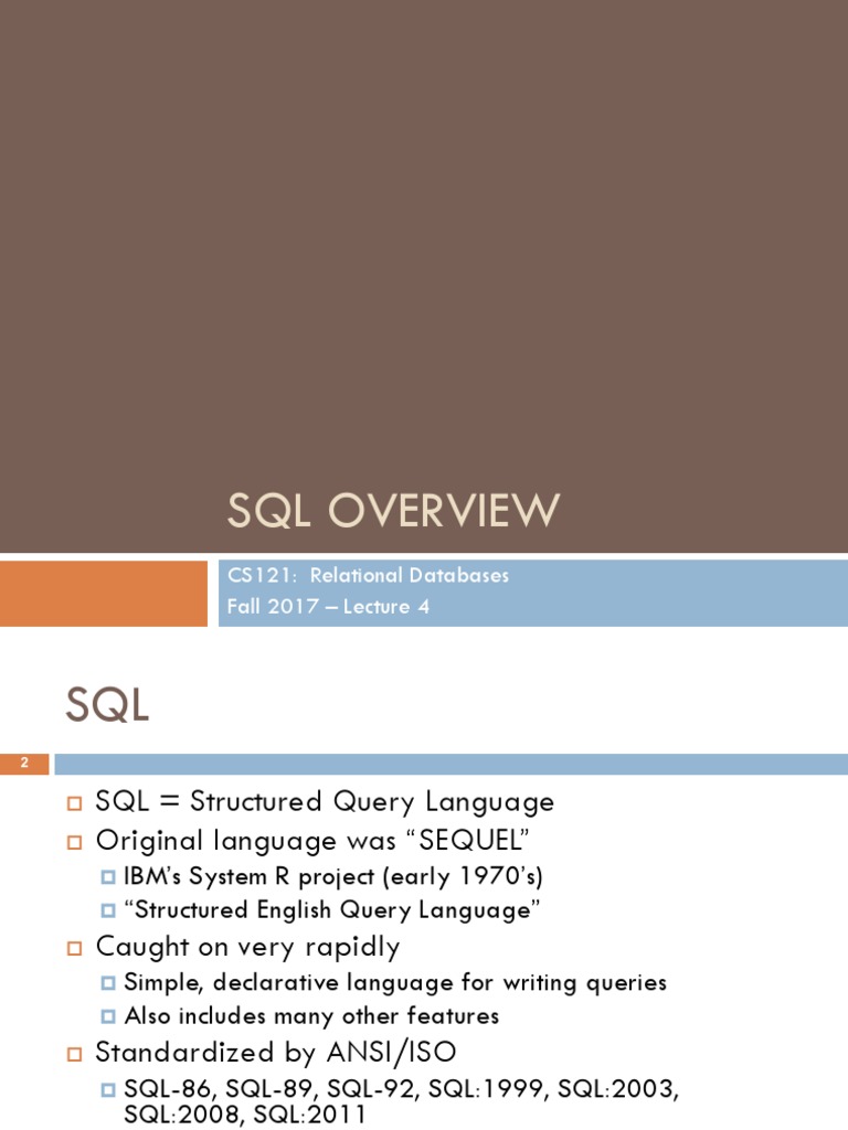 CS121 Lec 04 | PDF | Sql | Relational Model