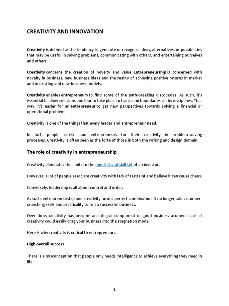 Creativity and Innovation | PDF | Creativity | Entrepreneurship