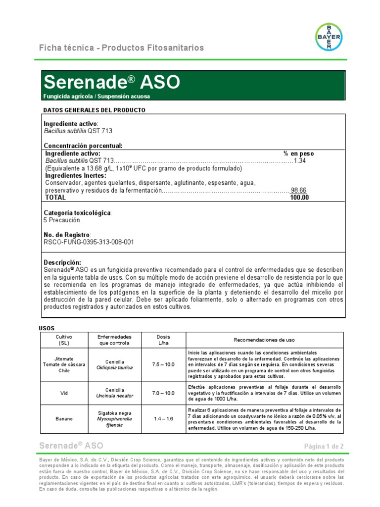 SERENADE ASO Ficha Tecnica | PDF | Plantas