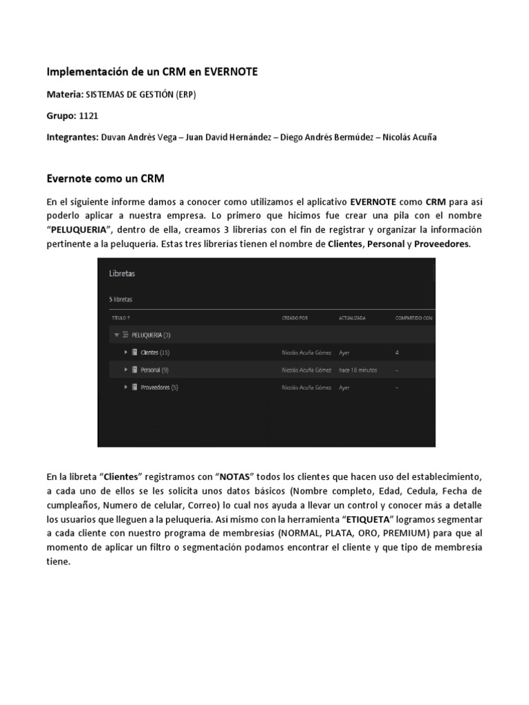 INFORME - Implementación de Un CRM en EVERNOTE | PDF | Evernote | Gestión de la relación con el ...
