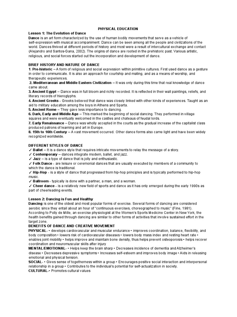 Physical Education Lesson 1,2,&3 | PDF | Dances | Philippines