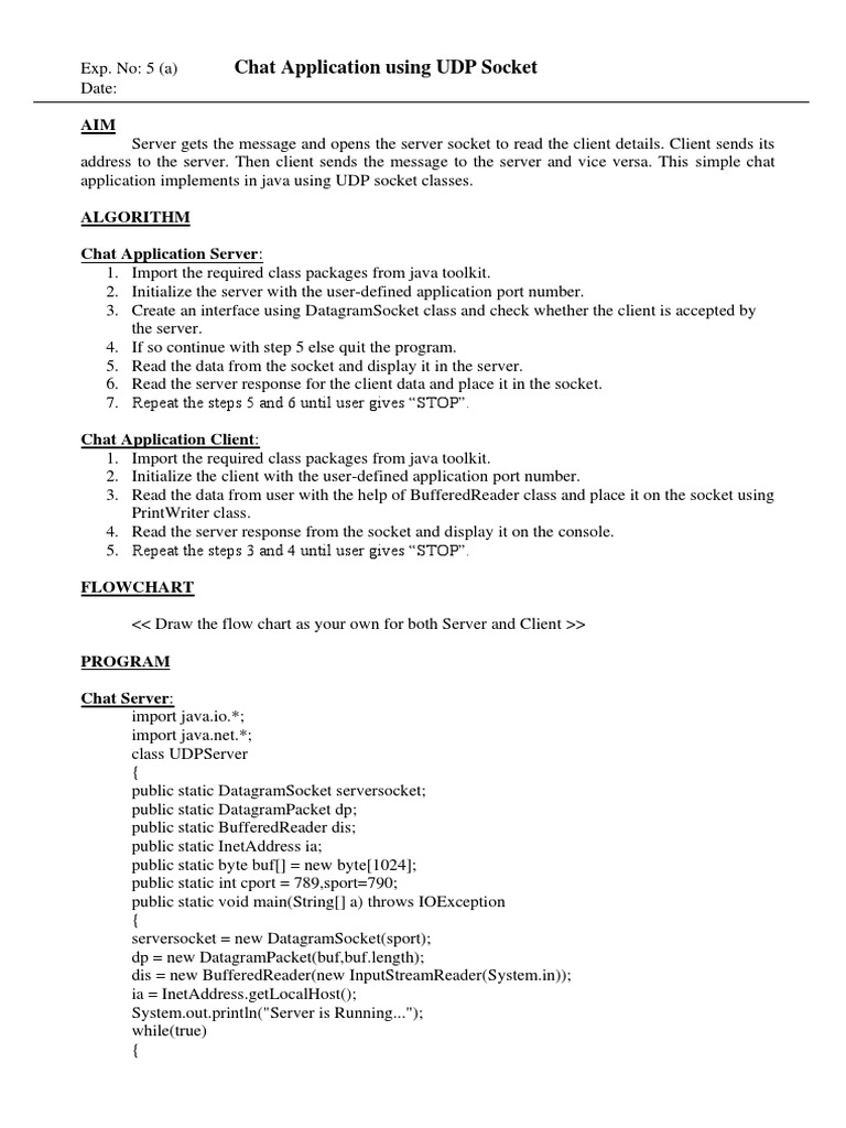 5a. Chat Application Using UDP | PDF | Network Socket | Port (Computer ...