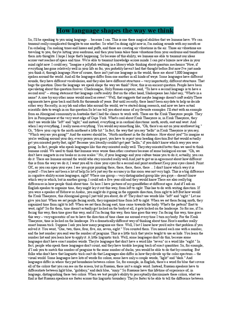 How Language Shapes The Way We Think | PDF | Grammatical Gender | Cognition