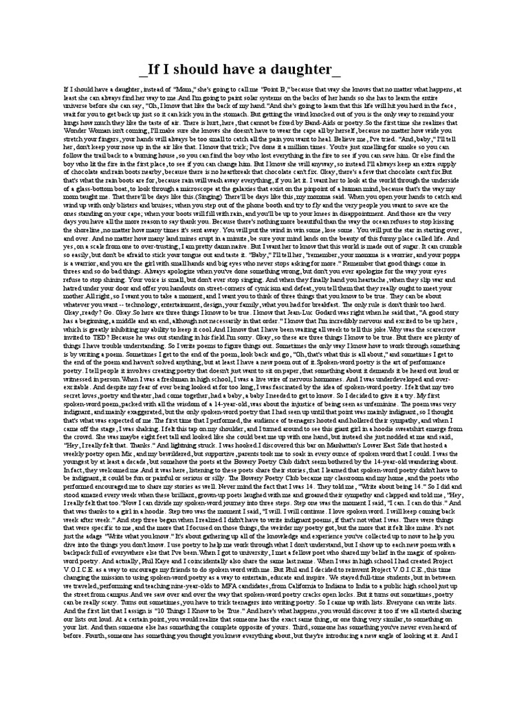 If I Should Have A Daughter | PDF | Spoken Word | Poetry