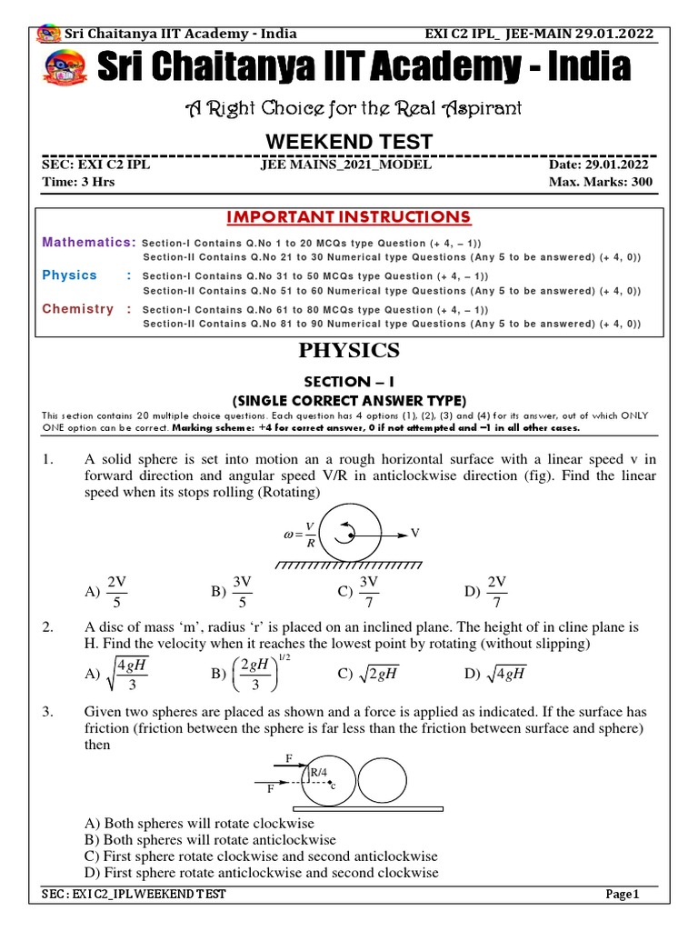 Exi c2 Ipl Weekend Test Mains Q.P (29.01.2022) | PDF | Activation ...
