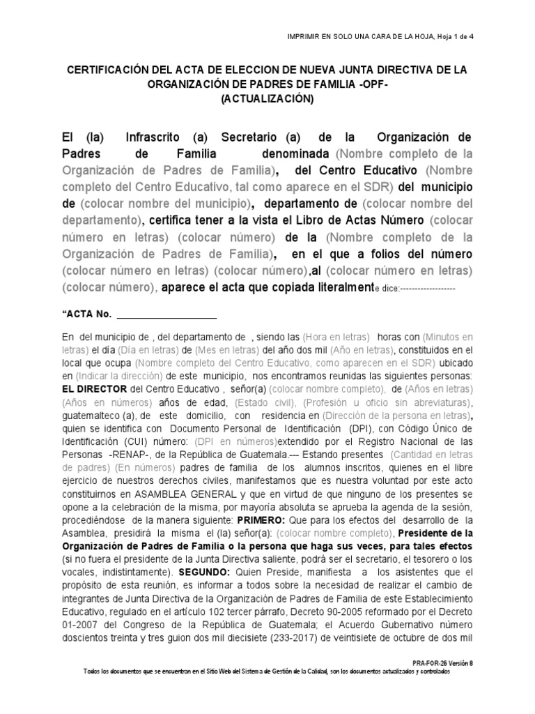 Pra-For-26 Certificacion Nueva Junta | PDF | Junta Directiva | Guatemala