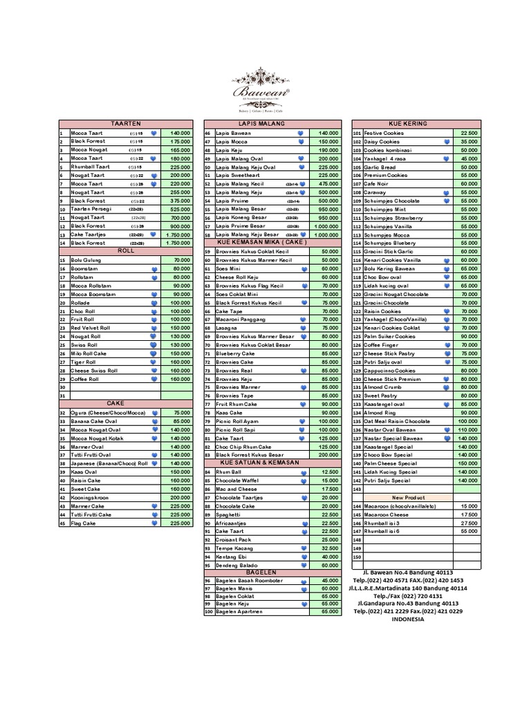 Harga Kue Bawean Pusat 2020 New1revisi | PDF