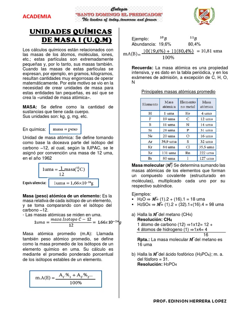 Unidades Quimicas de Masa | PDF | Mole (Unidad) | Química