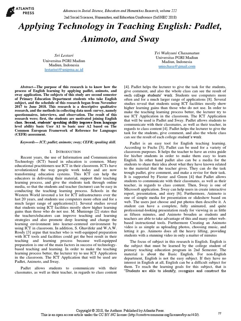 Applying Technology in Teaching English: Padlet, Animoto, and Sway | PDF | Educational ...