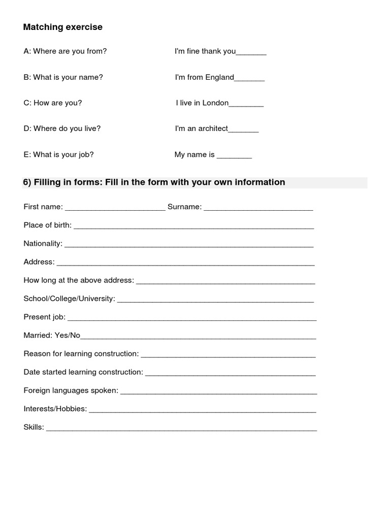 Matching Exercise | PDF