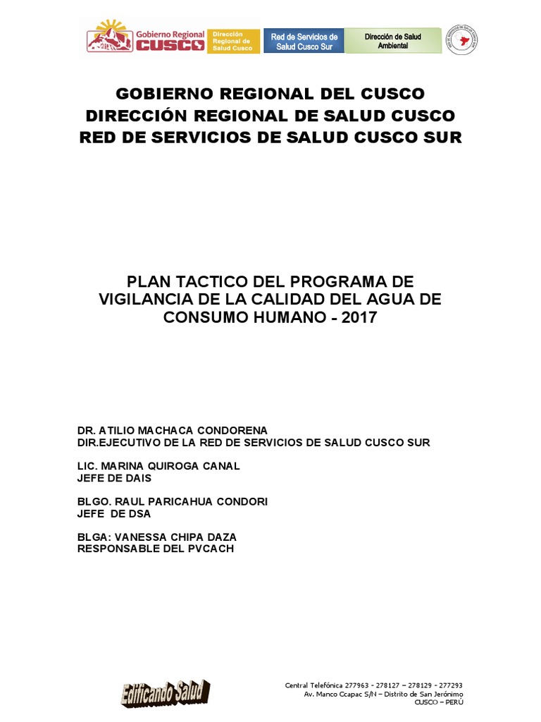 Plan Tactico en Proceso-AGUA | PDF | Agua potable | Agua