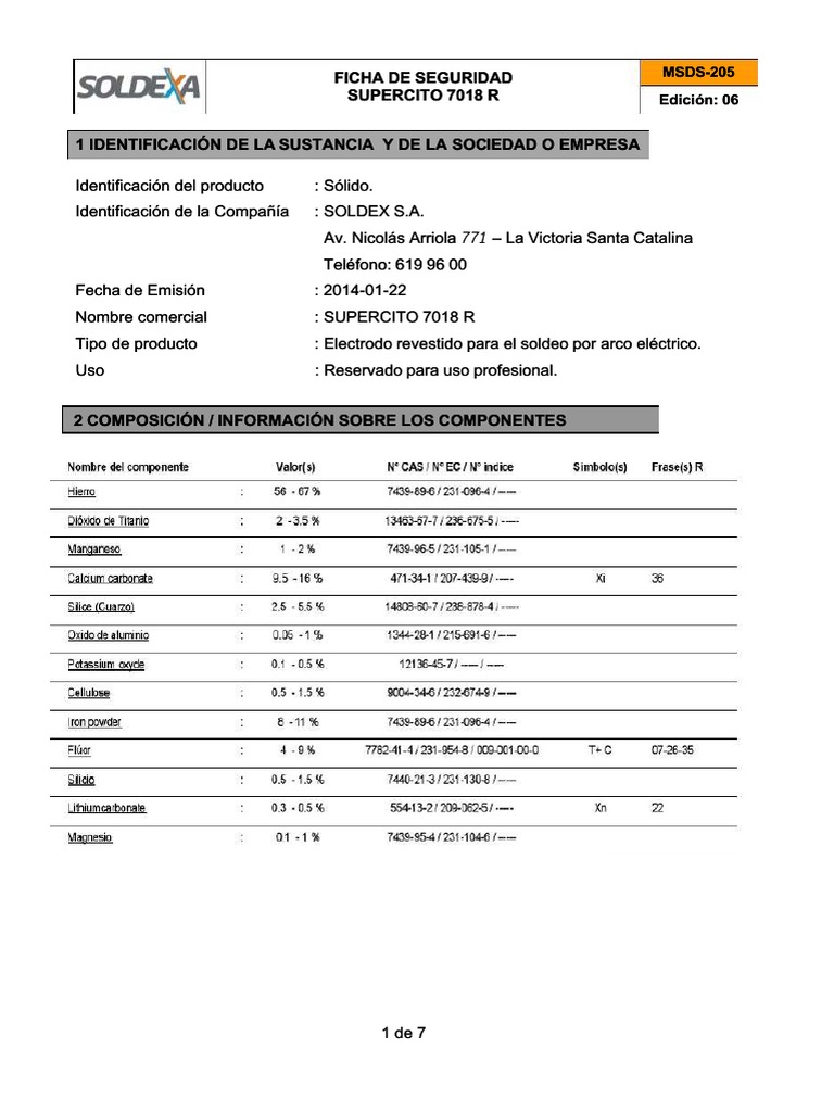 Msds Soldexa Supercitopdf | PDF | Soldadura | Construcción