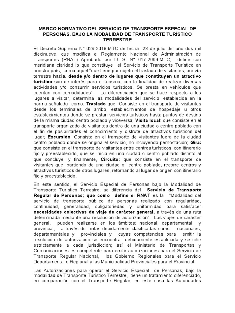Marco Normativo Del Servicio de Transporte Especial de Personas | PDF ...
